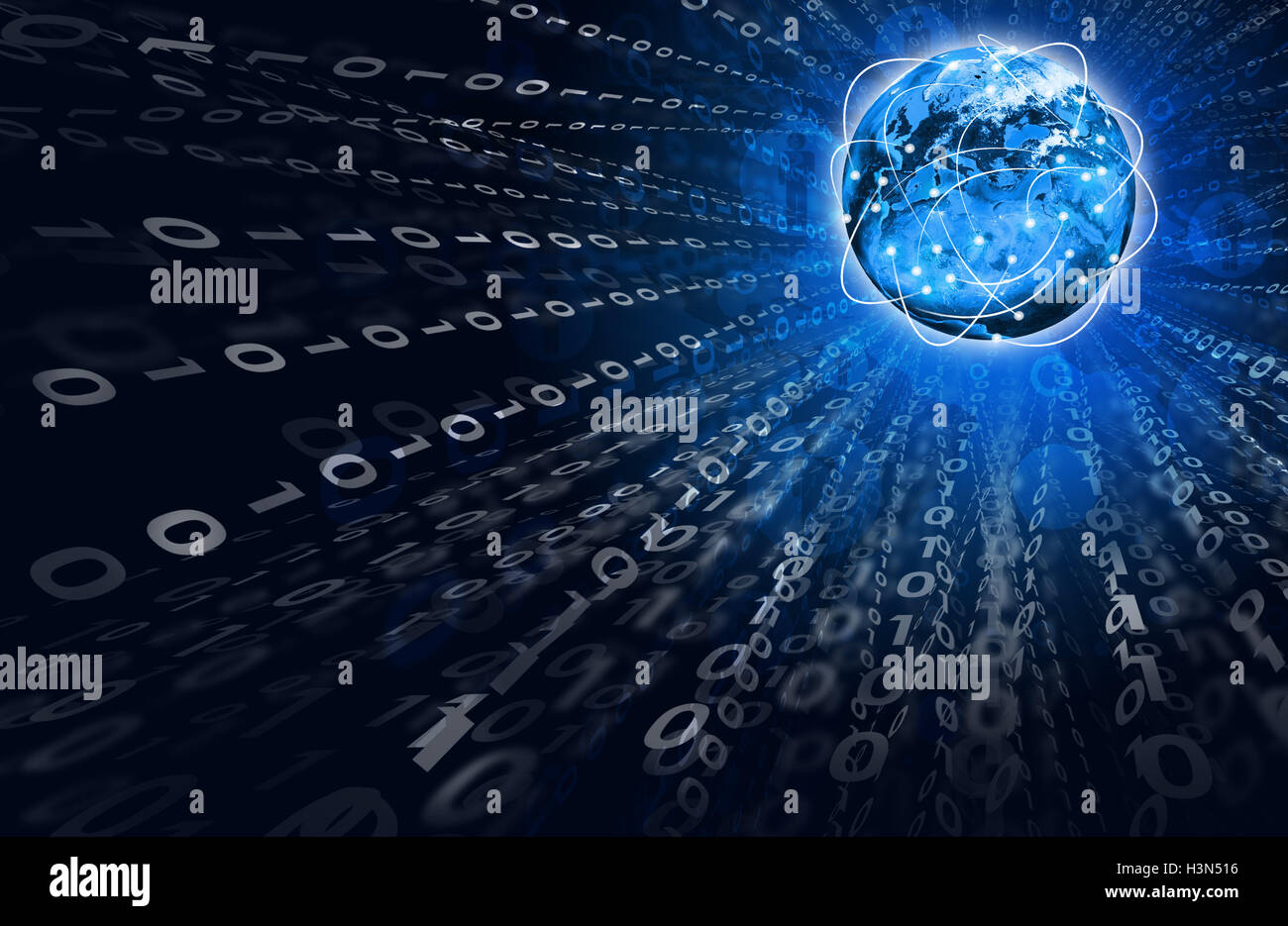 Glowing figures and Earth. Hi-tech background Stock Photo - Alamy