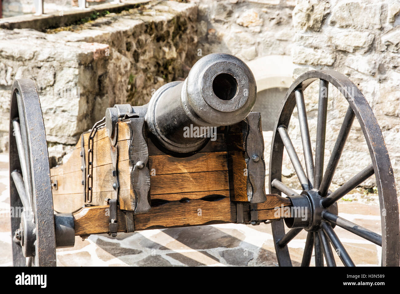 Close up photo of historic cannon. Retro object. Military theme Stock ...