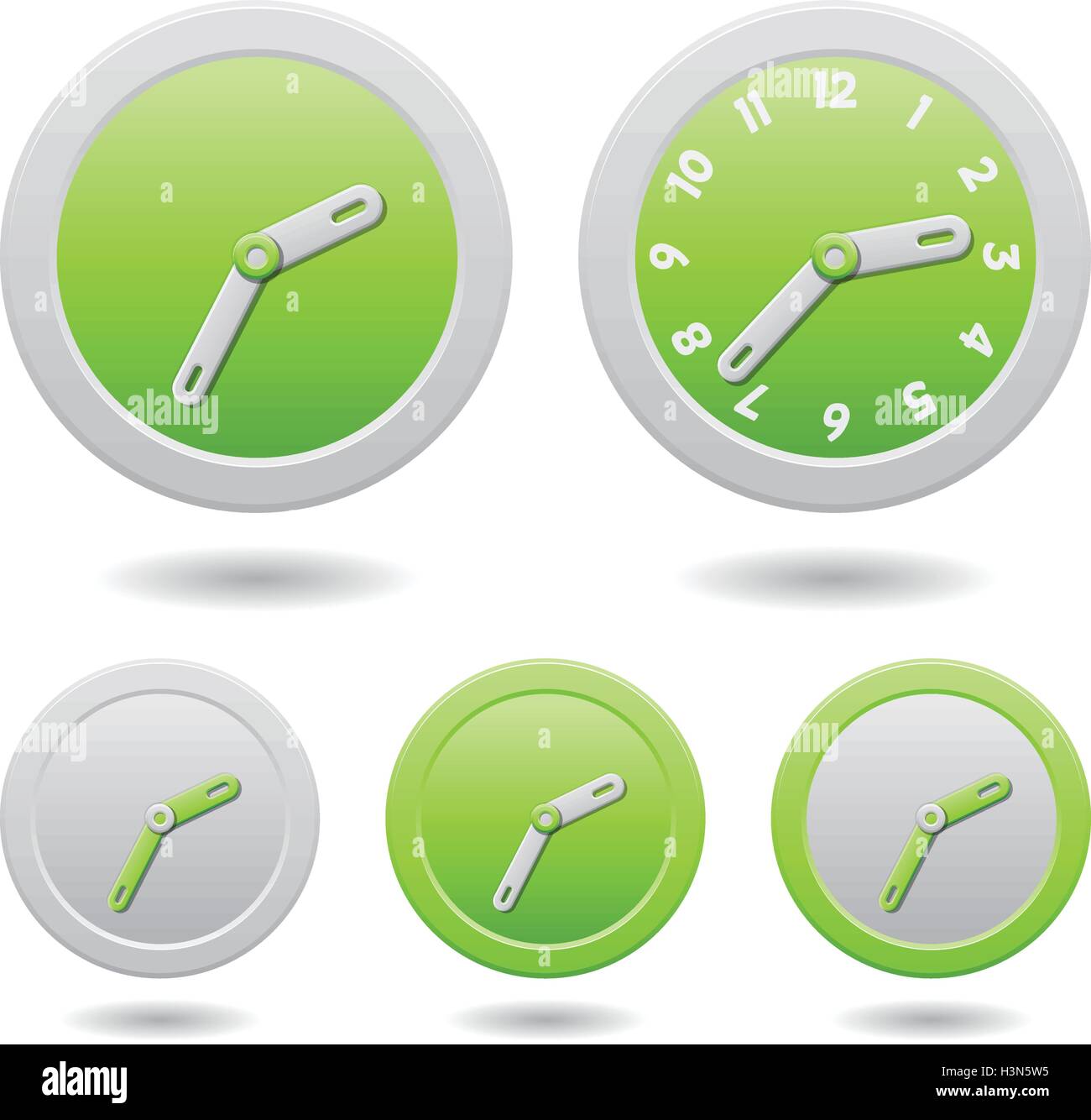Vector Illustration of Modern Green Clocks Isolated on a White ...