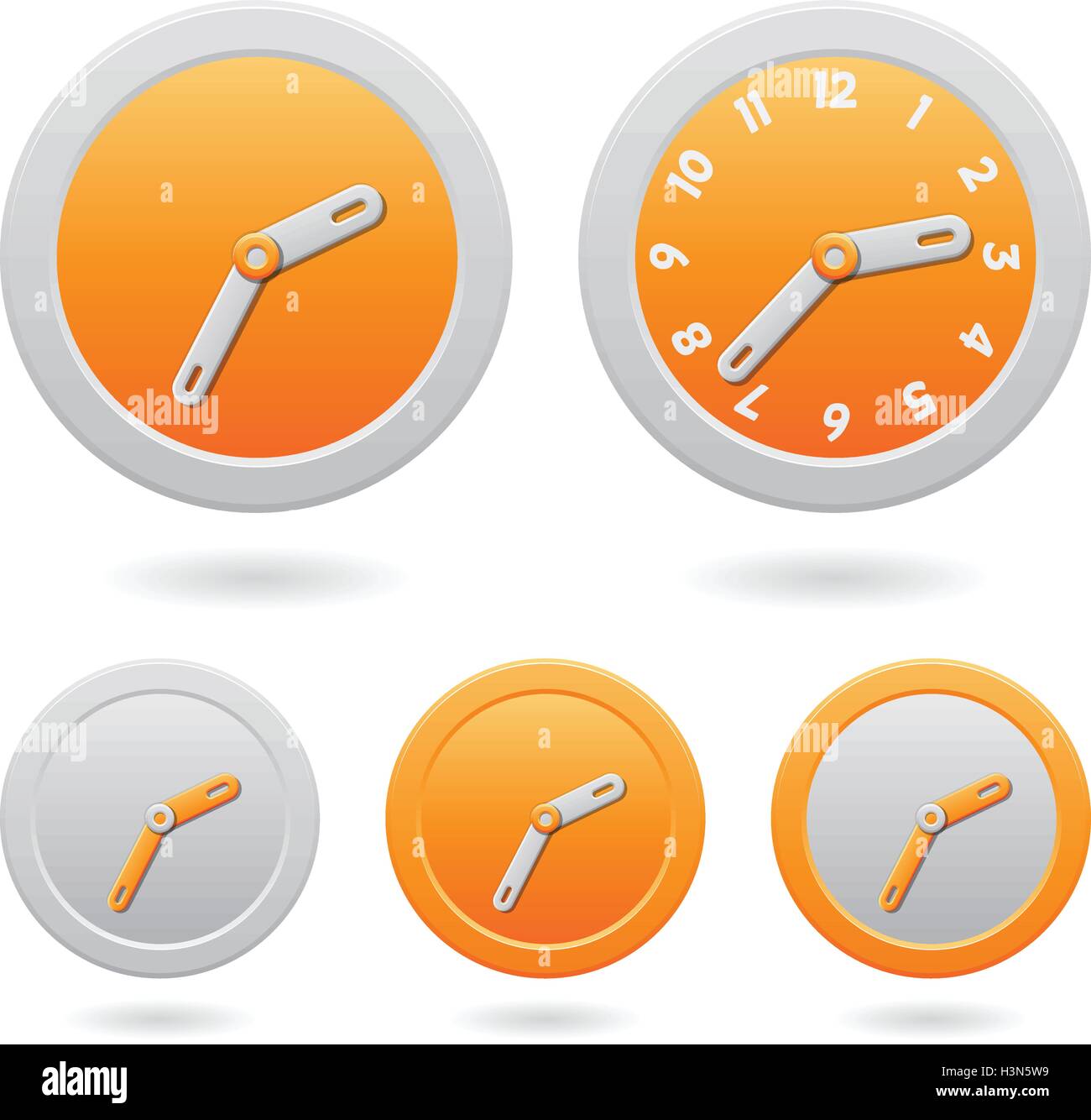 Vector Illustration of Modern Orange Clocks Isolated on a White ...
