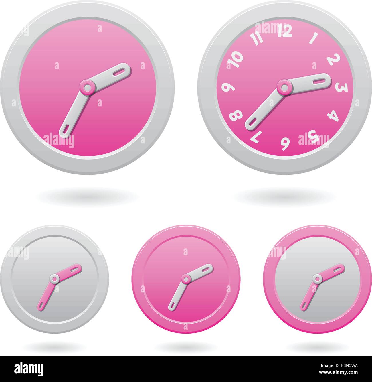 Vector Illustration of Modern Pink Clocks Isolated on a White ...