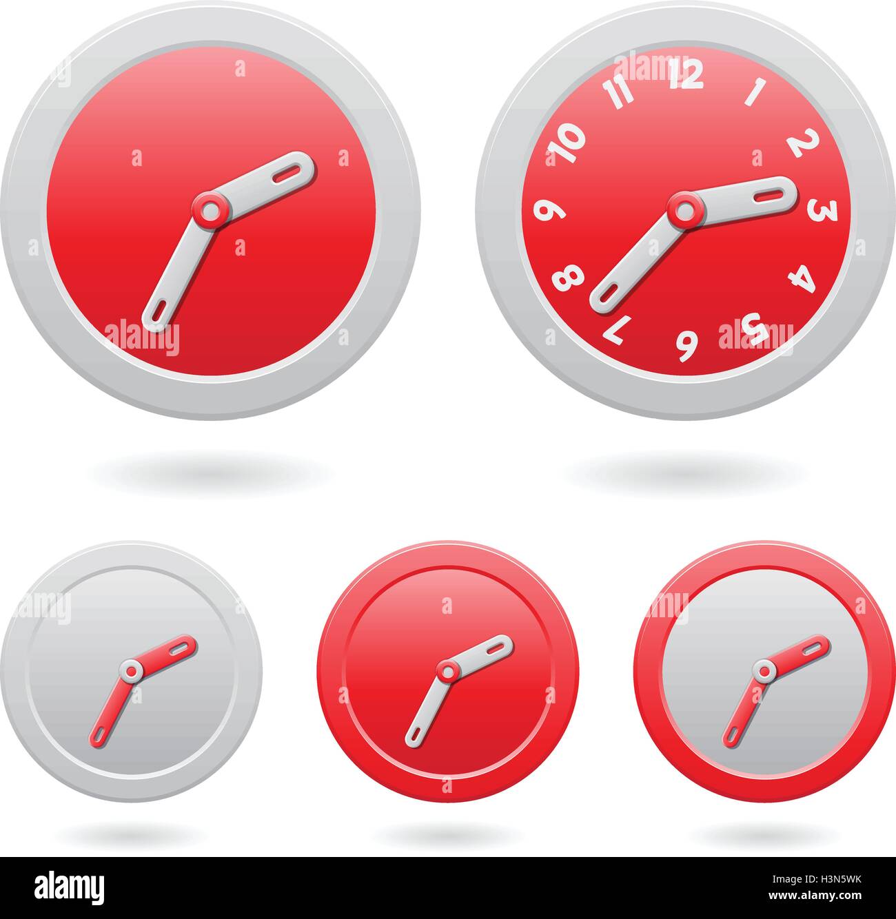 Vector Illustration of Modern Red Clocks Isolated on a White Background ...