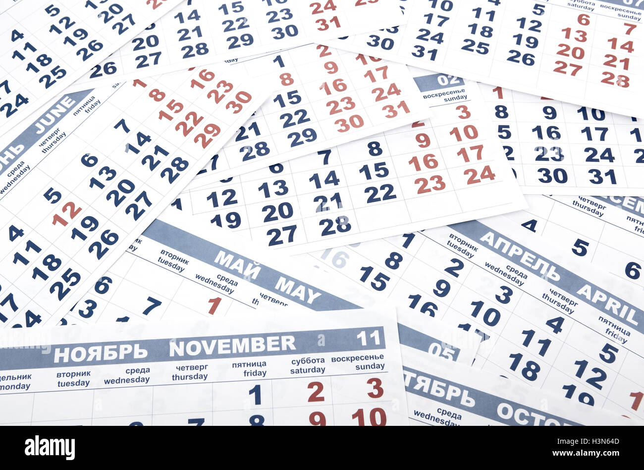 sheets of wall calendar with the number of days Stock Photo - Alamy