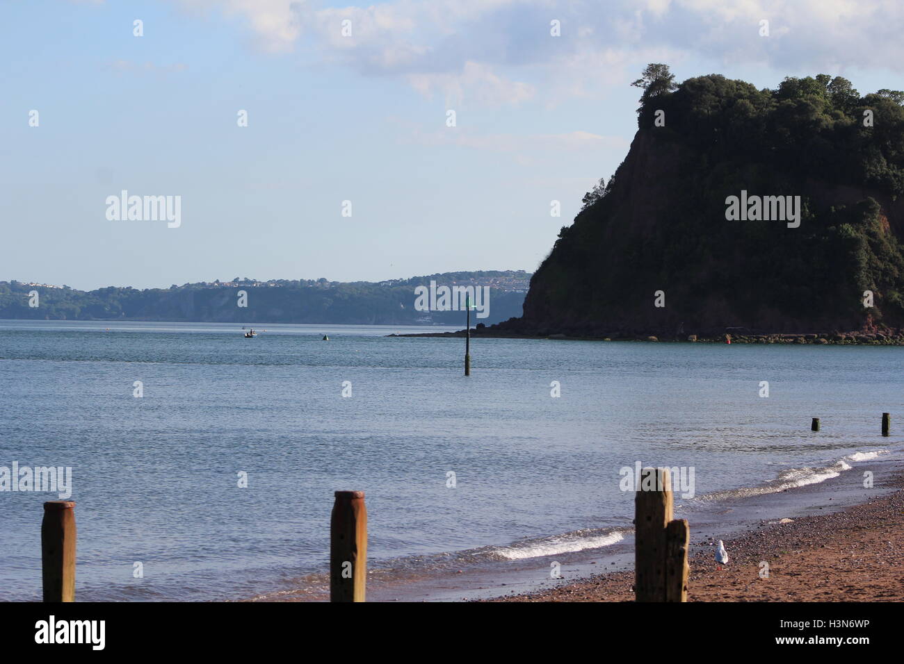 The Ness rock at Shaldon taken from Teignmouth beach, South Devon Stock ...