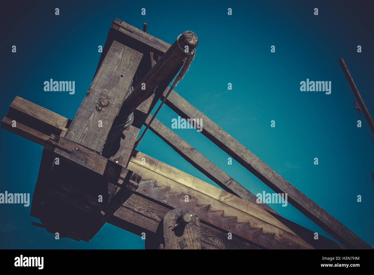 Medieval siege weapons, crossbows, onagers, catapults and batter Stock ...