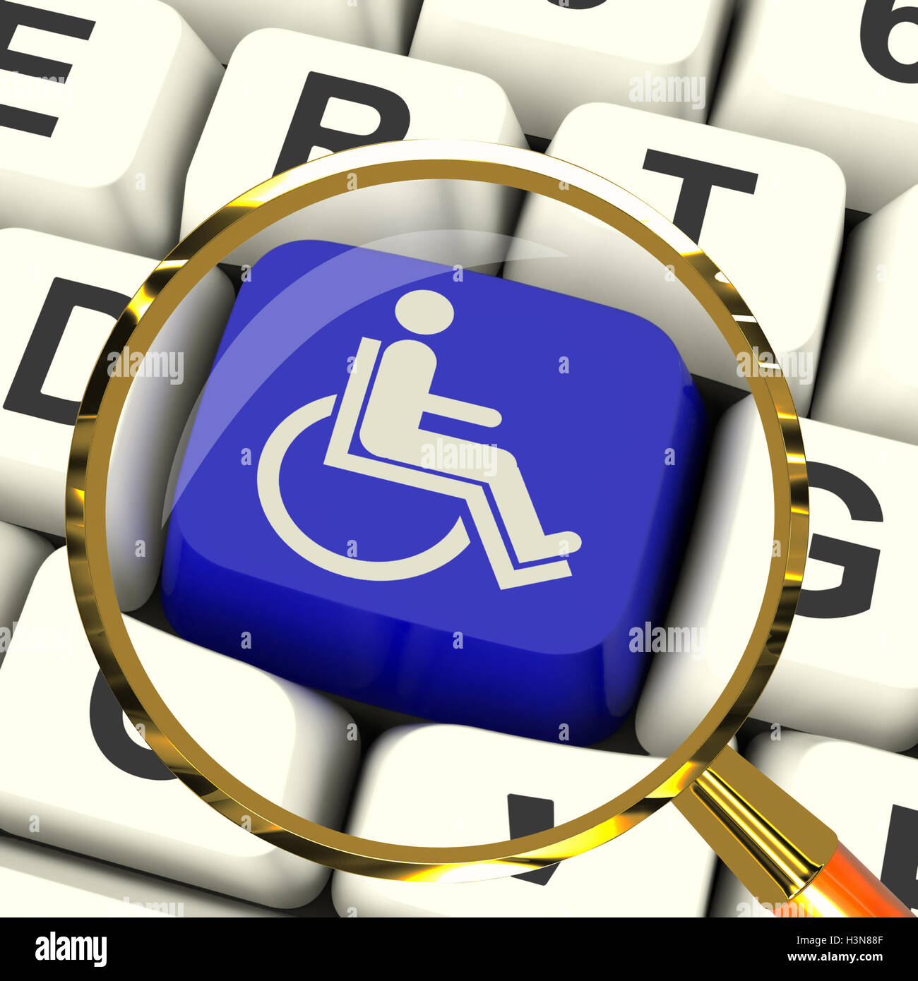 Disabled Key Magnified Shows Wheelchair Access Or Handicapped Stock ...