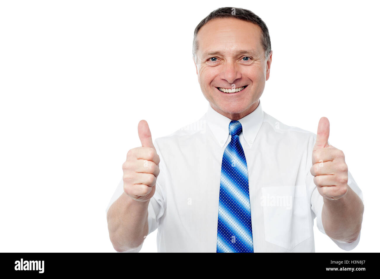 Entrepreneur showing double thumbs up Stock Photo - Alamy