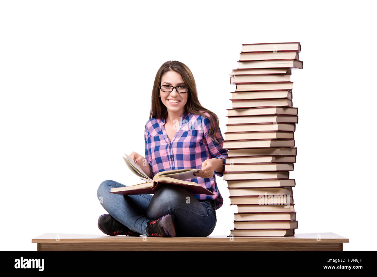 Young student preparing to the college exams isolated on white Stock ...