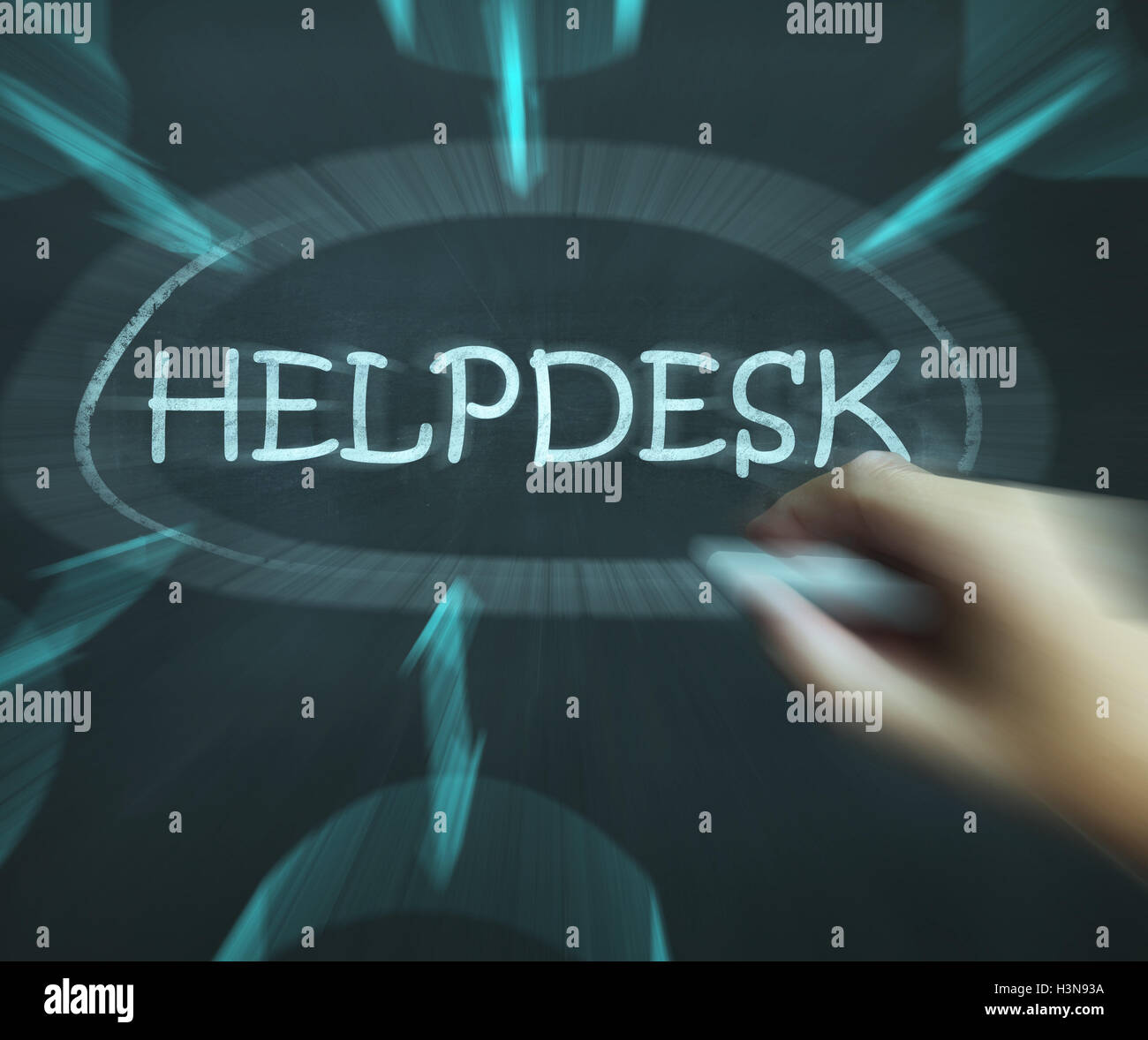 Helpdesk Diagram Shows Support Solutions And Advice Stock Photo - Alamy