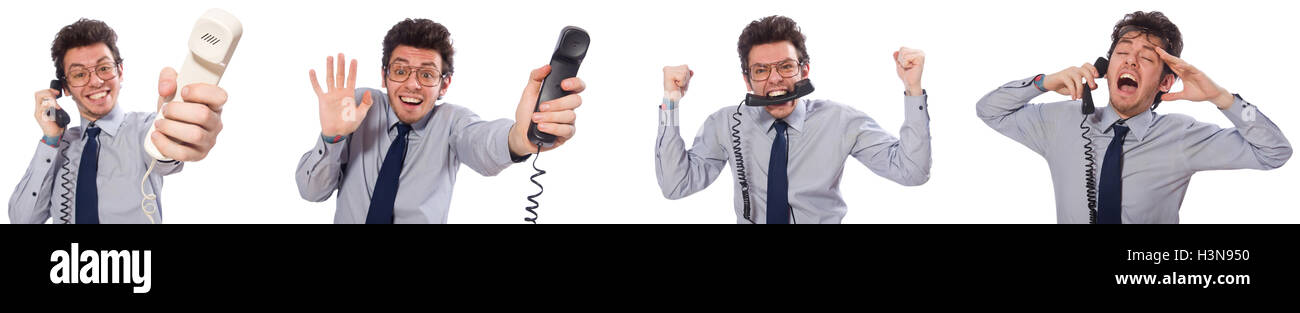 Angry call center employee in collage Stock Photo - Alamy