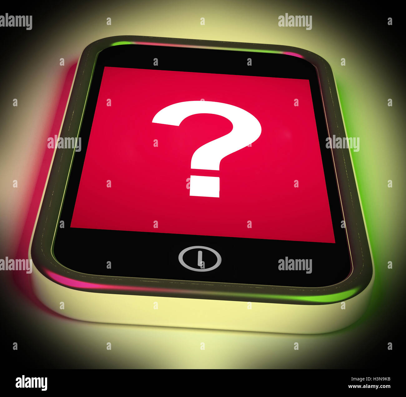 Question Mark On Mobile Shows Help Confused And Doubt Stock Photo - Alamy