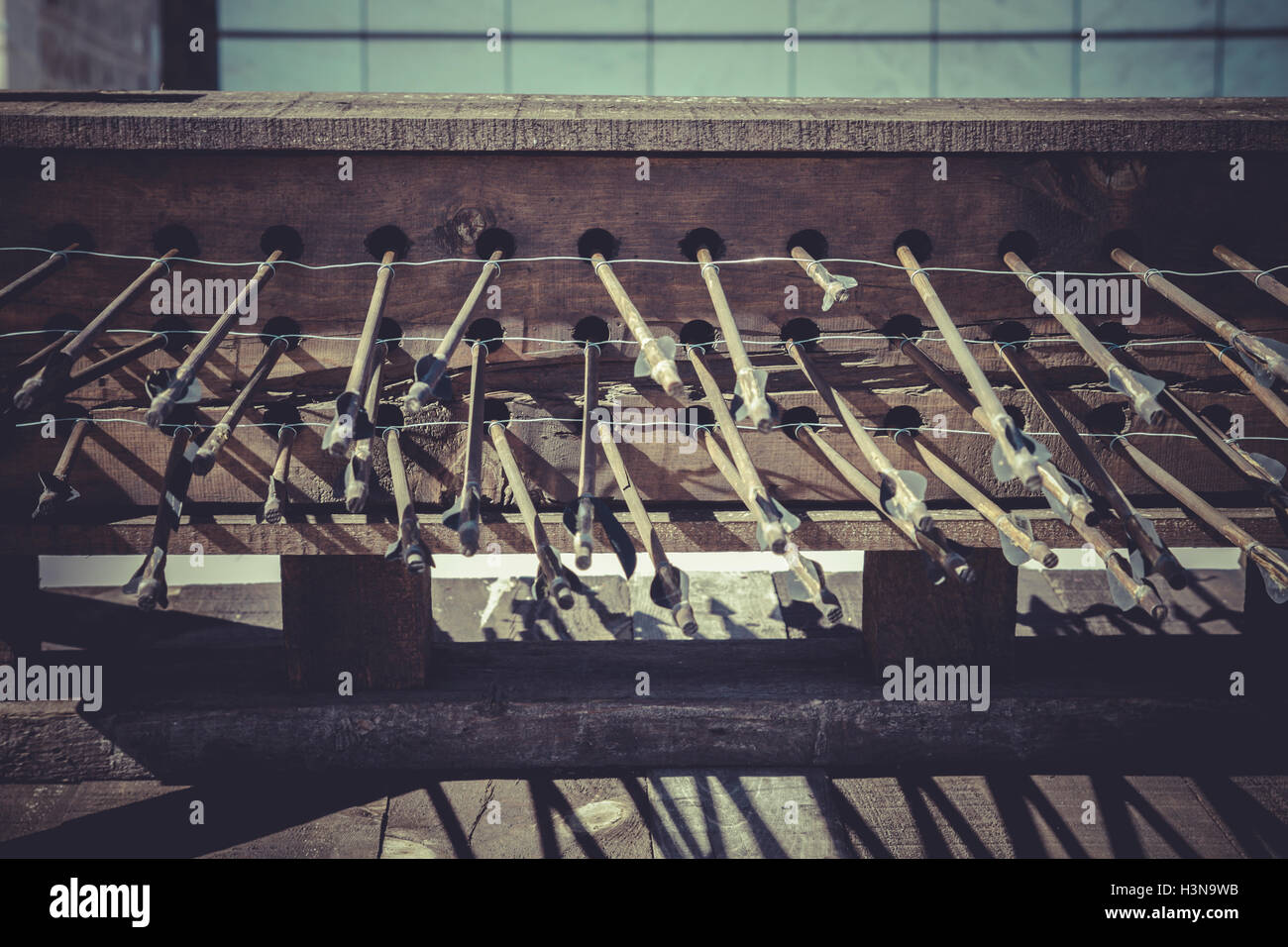 Medieval siege weapons, crossbows, onagers, catapults and batter Stock ...