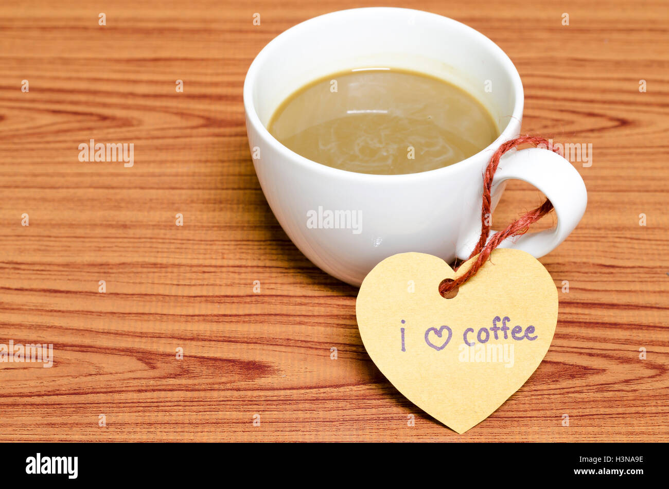 coffee cup with heart tag write I love coffee word Stock Photo - Alamy