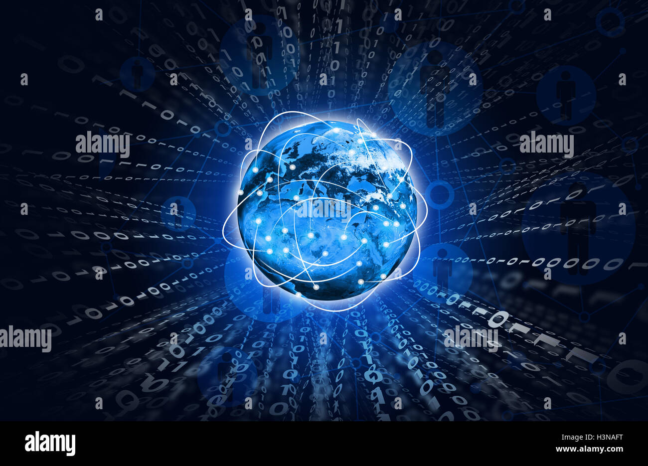 Glowing figures and Earth. Hi-tech background Stock Photo - Alamy
