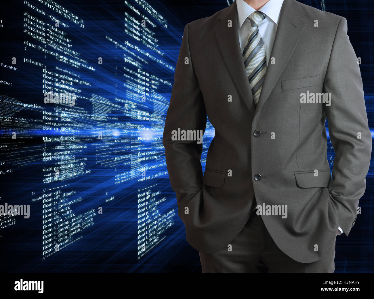 Businessman with background of digital code Stock Photo - Alamy