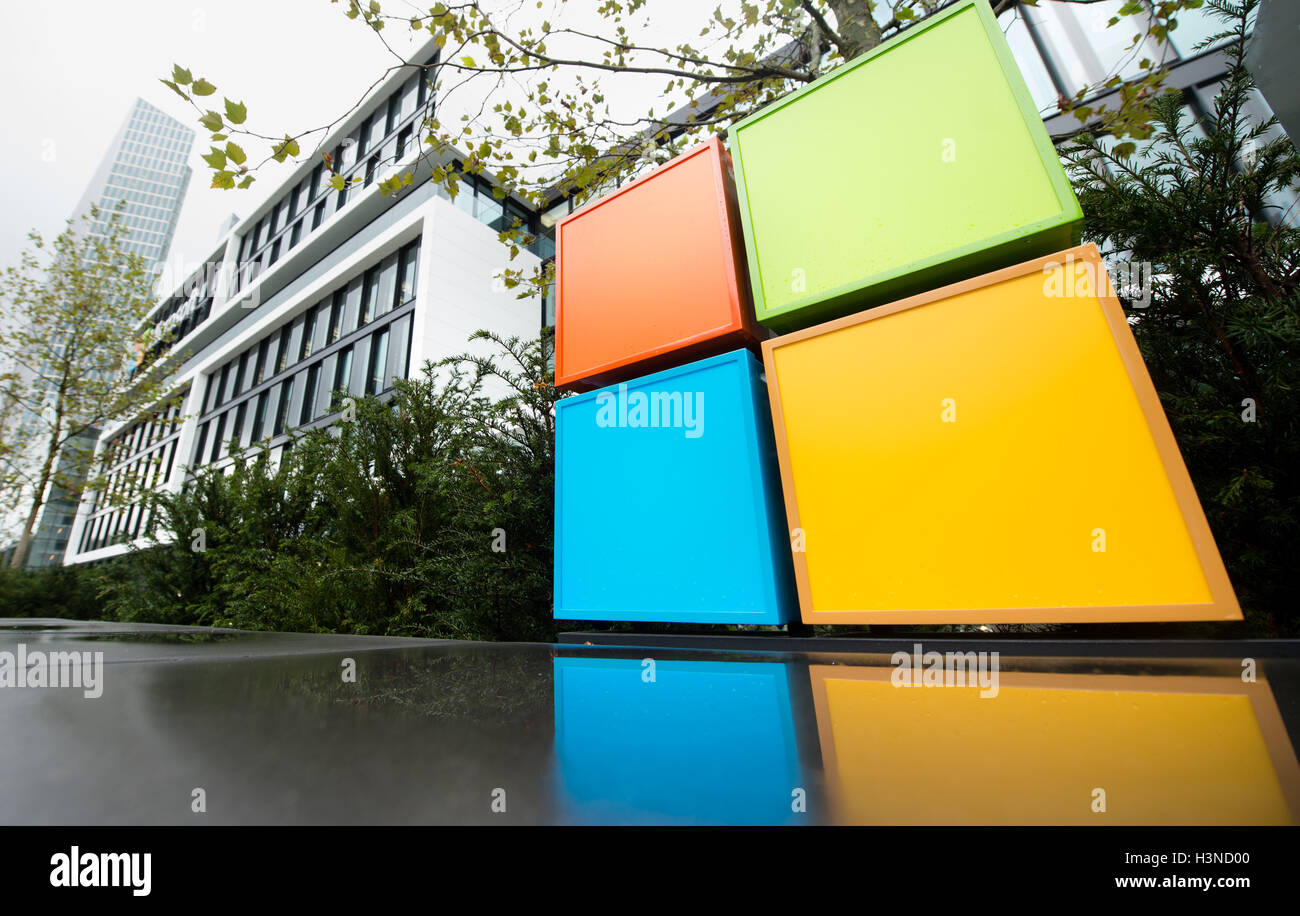 Munich, Germany. 06th Oct, 2016. The logo and the facade of the new ...