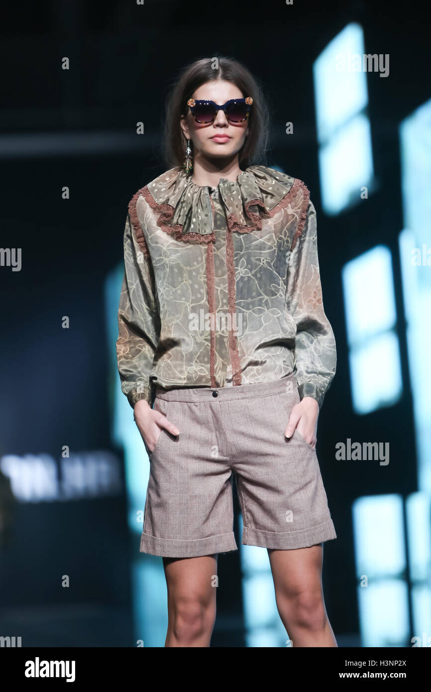 Zagreb, Croatia. 11th October, 2016. Fashion model wearing clothes for autumn-winter, designed ...
