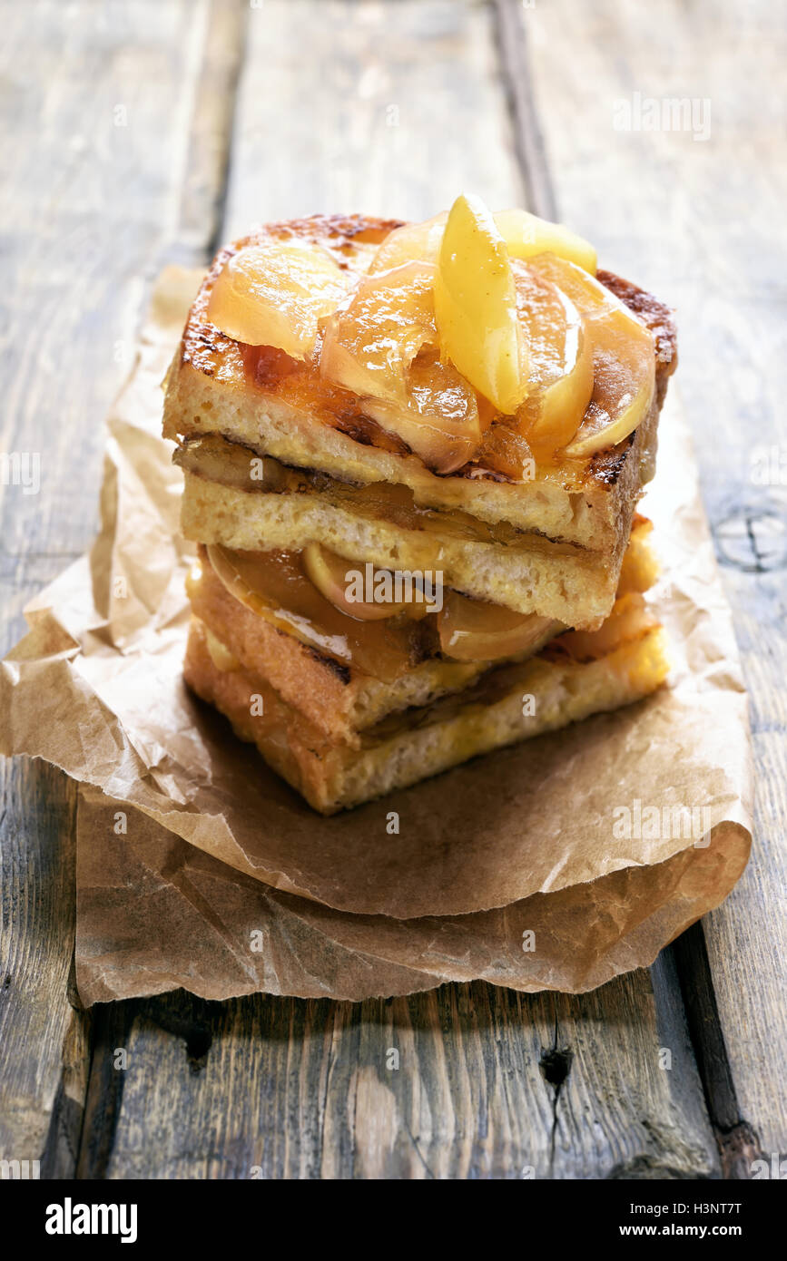 Sweet sandwich, toast bread with caramelized apples Stock Photo - Alamy