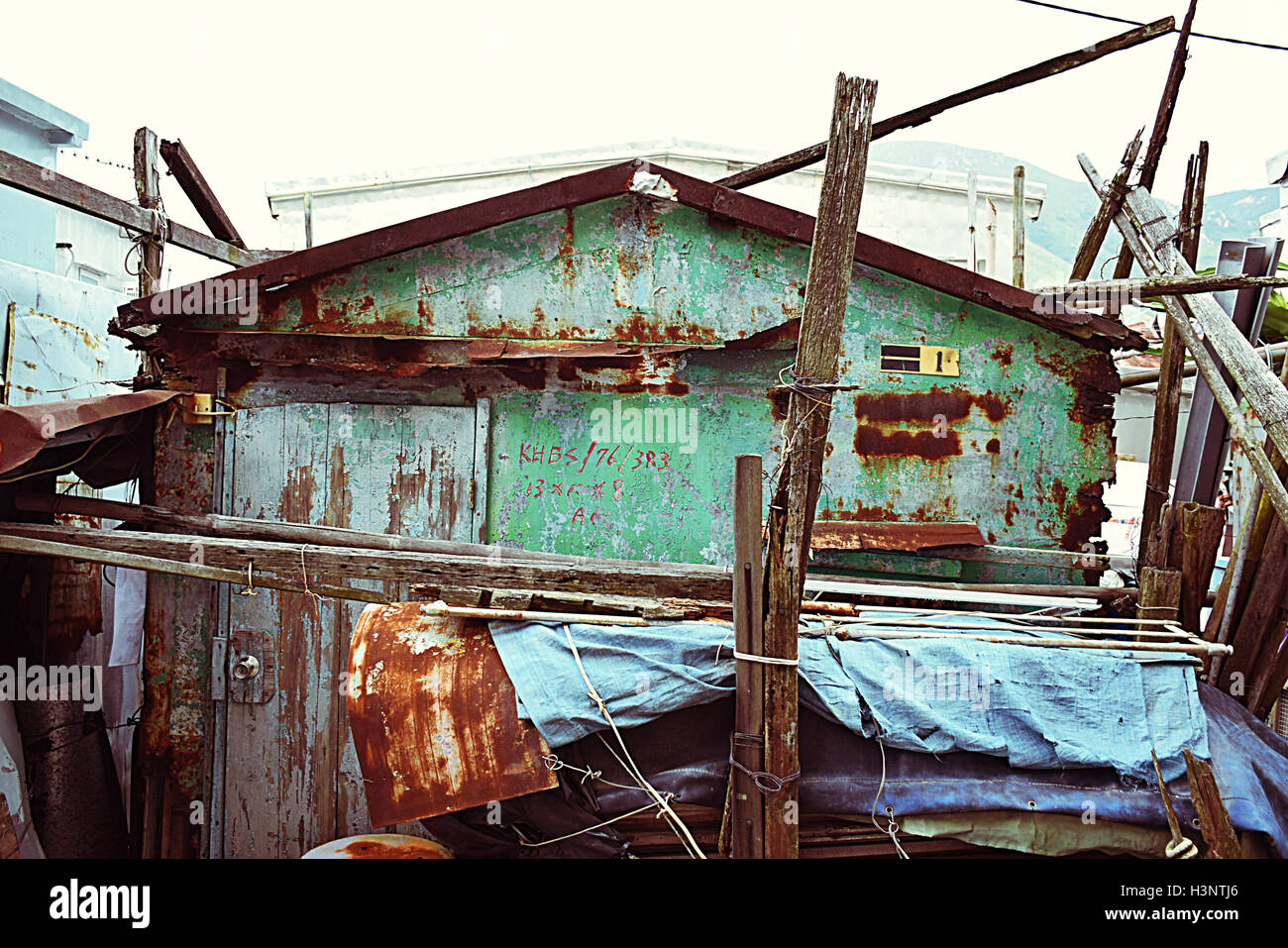 Old rusted house in Tai O fishing village, Lantau island, Hong Kong S.A ...