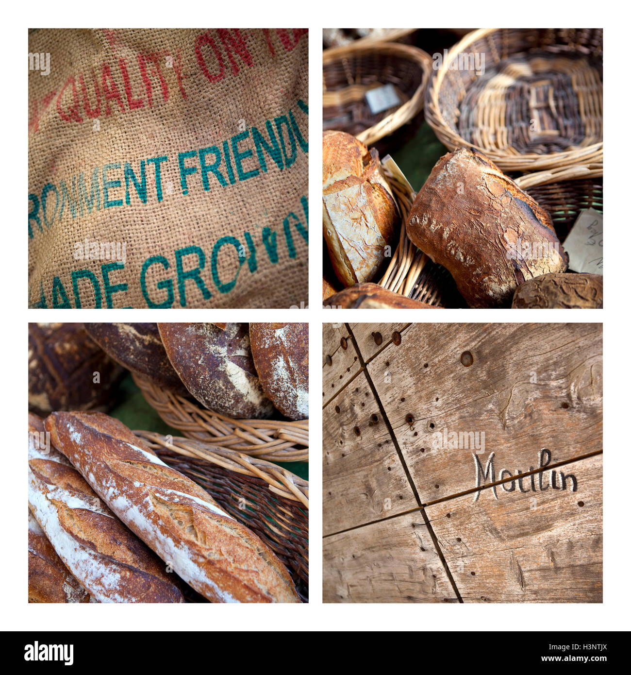 Collage of bread and signs inside an old French bakery Stock Photo - Alamy