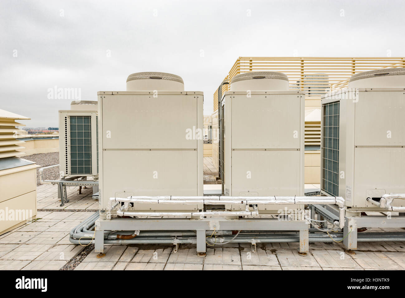 Air conditioning system assembled and installed on top of the building ...