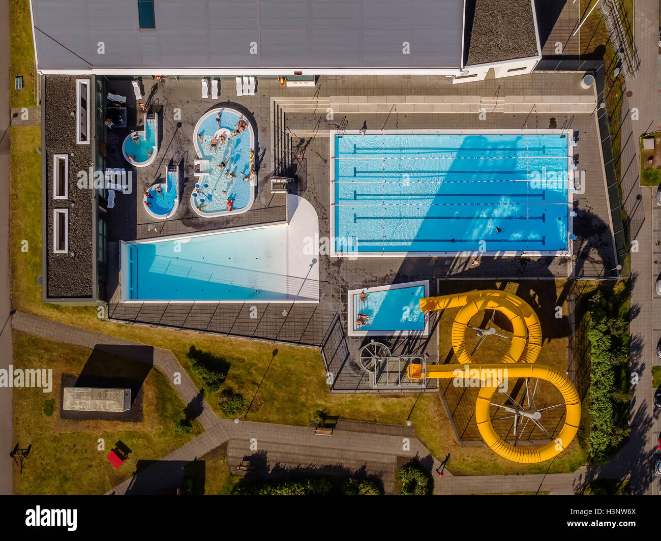 Aerial view of public swimming pool, Alftanes, Iceland Stock Photo - Alamy