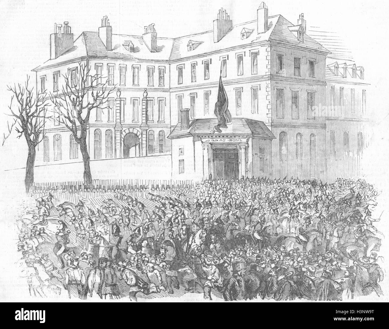 PARIS Guards charging crowd, Guizot's Hotel 1848. Illustrated London ...