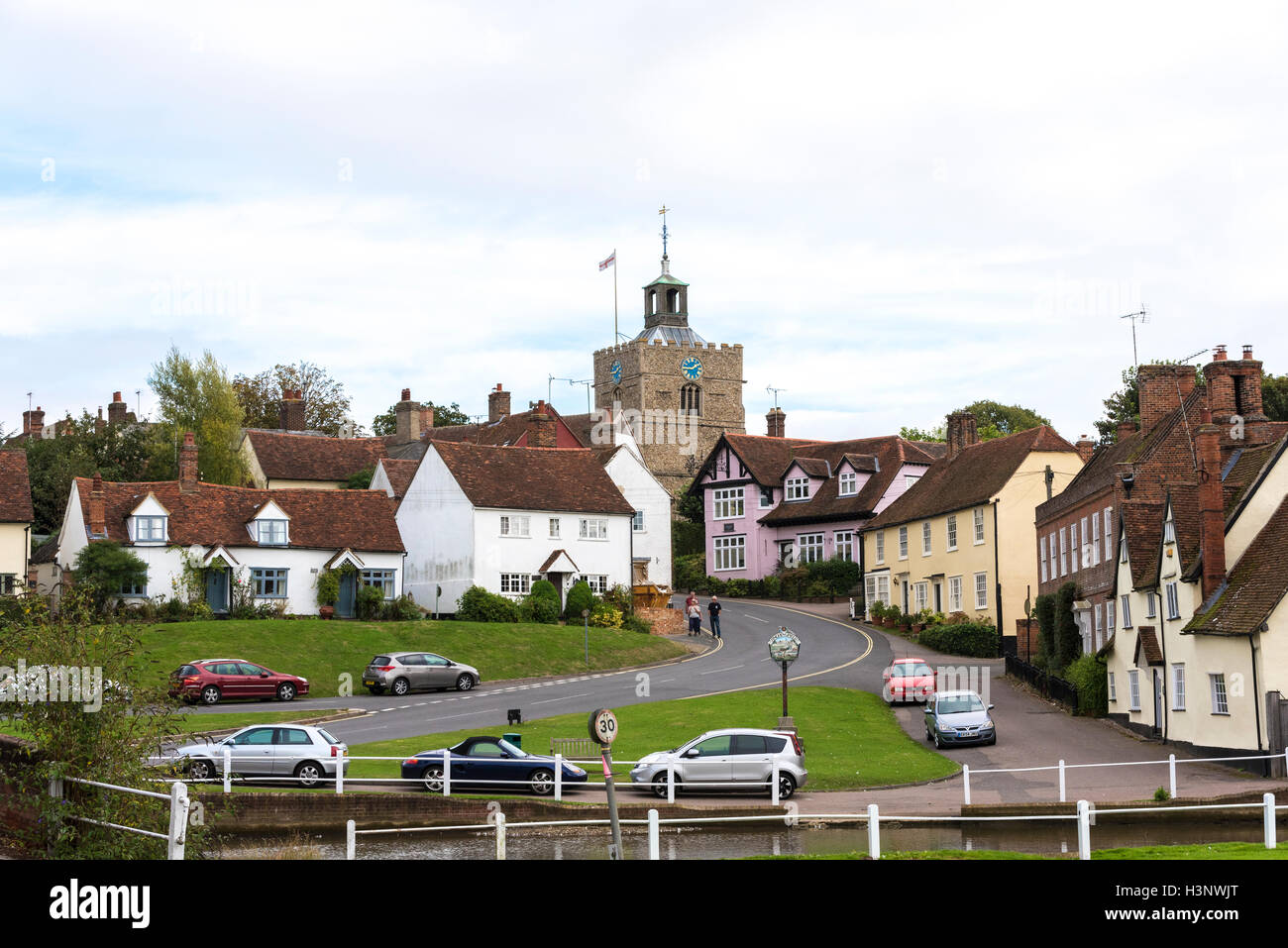Picture postcard English village view across the green Finchingfield ...
