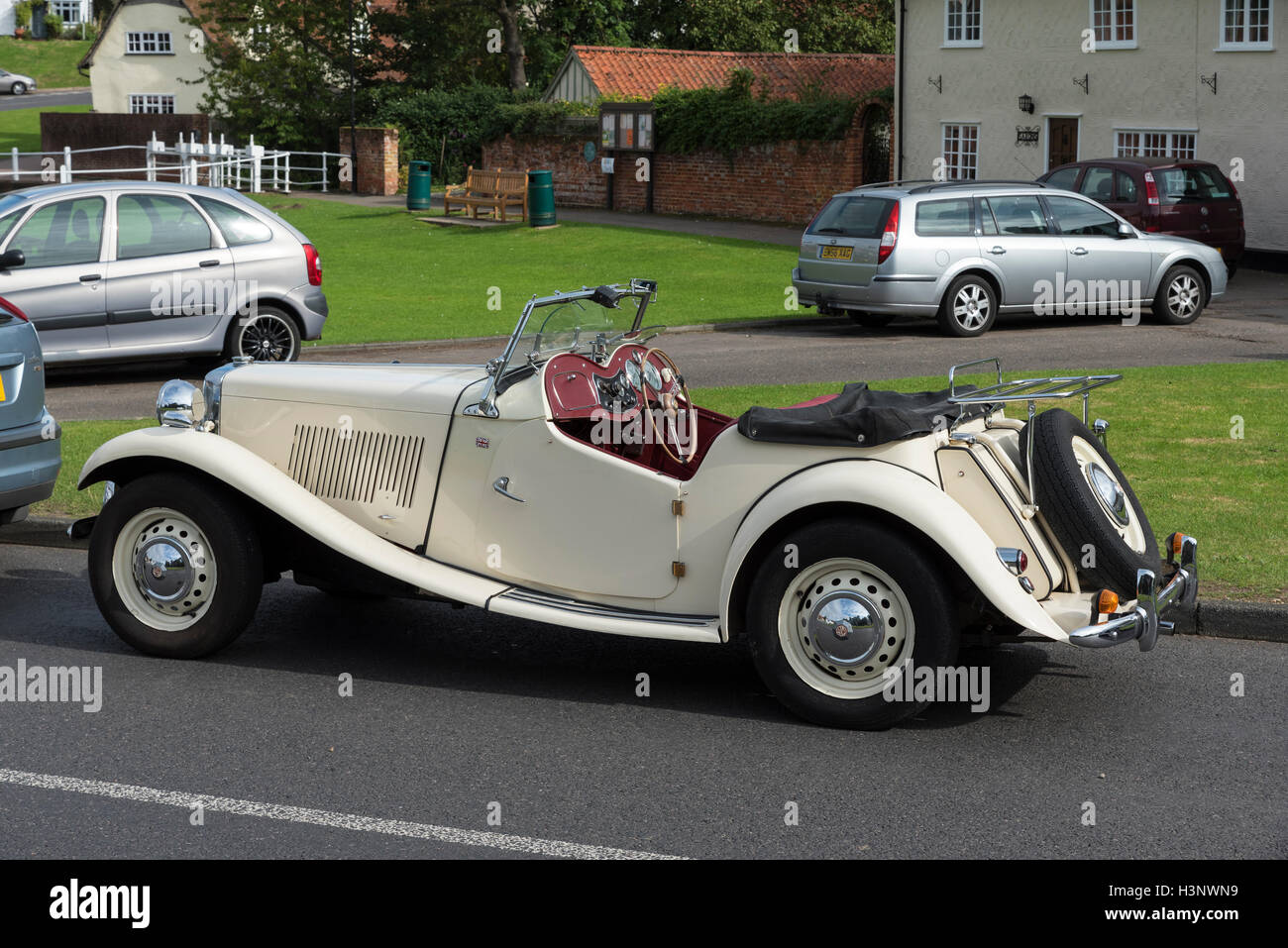 British veteran MG TC sports car cream body red interior Finchingfield ...
