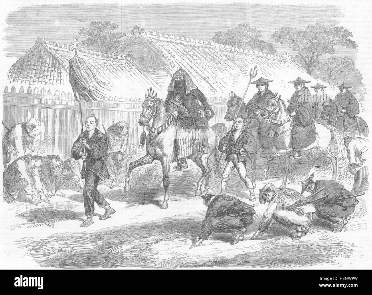 JAPAN Gov of Kanagawa & suite going to fire 1864. Illustrated London ...