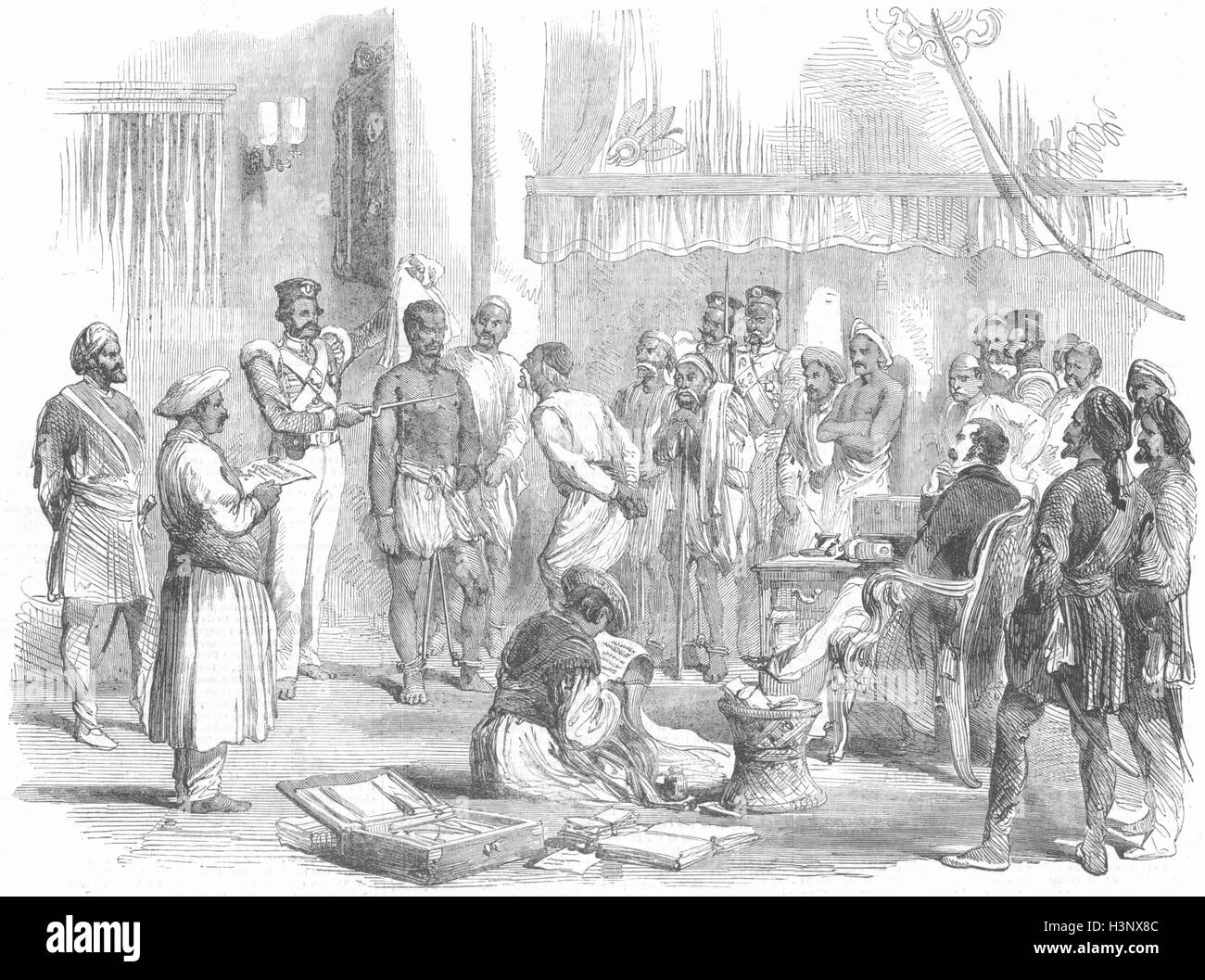 INDIA Magistrate's Cutchery(court)in Awadh 1853. Illustrated London ...