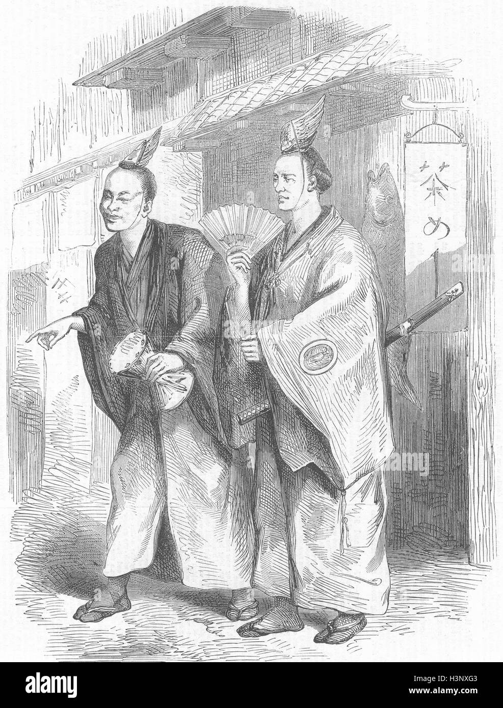 JAPAN Wandering minstrels, Yokohama 1864. Illustrated London News Stock ...