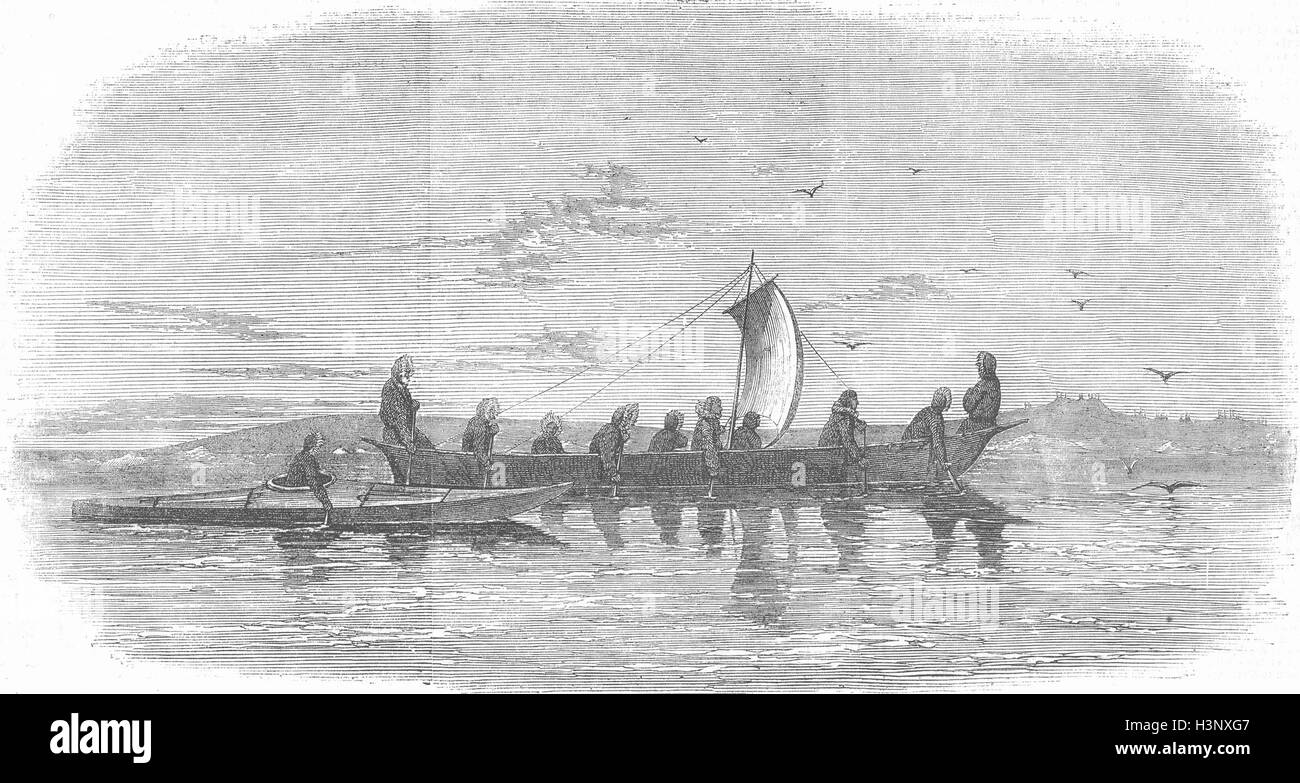 ALASKA Skin boats used, Point Barrow 1857. Illustrated London News ...
