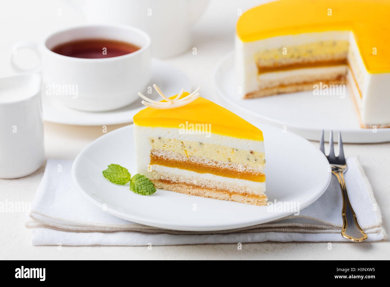 Passion fruit cake mousse dessert, tropical flavor Stock Photo - Alamy