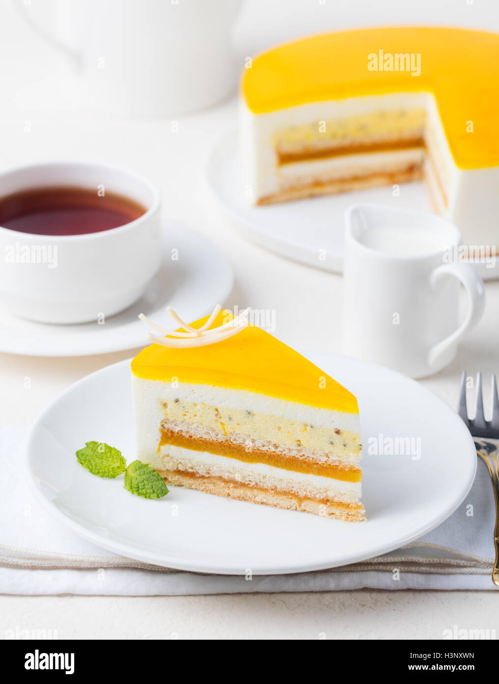 Passion fruit cake mousse dessert, tropical flavor Stock Photo - Alamy