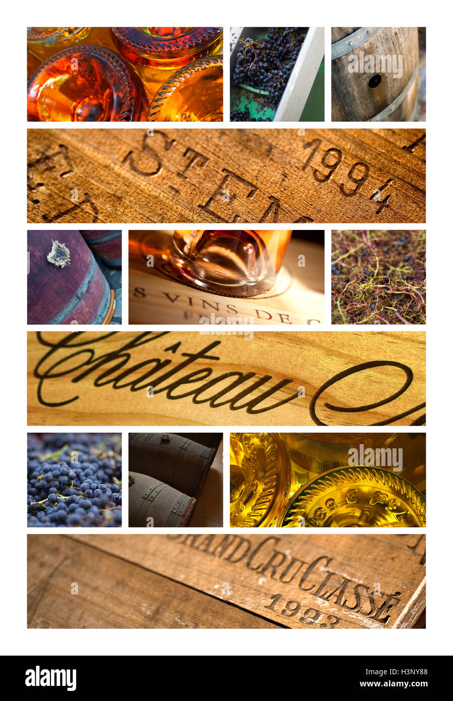 Collage of label, object and bottles of French wineries Stock Photo - Alamy