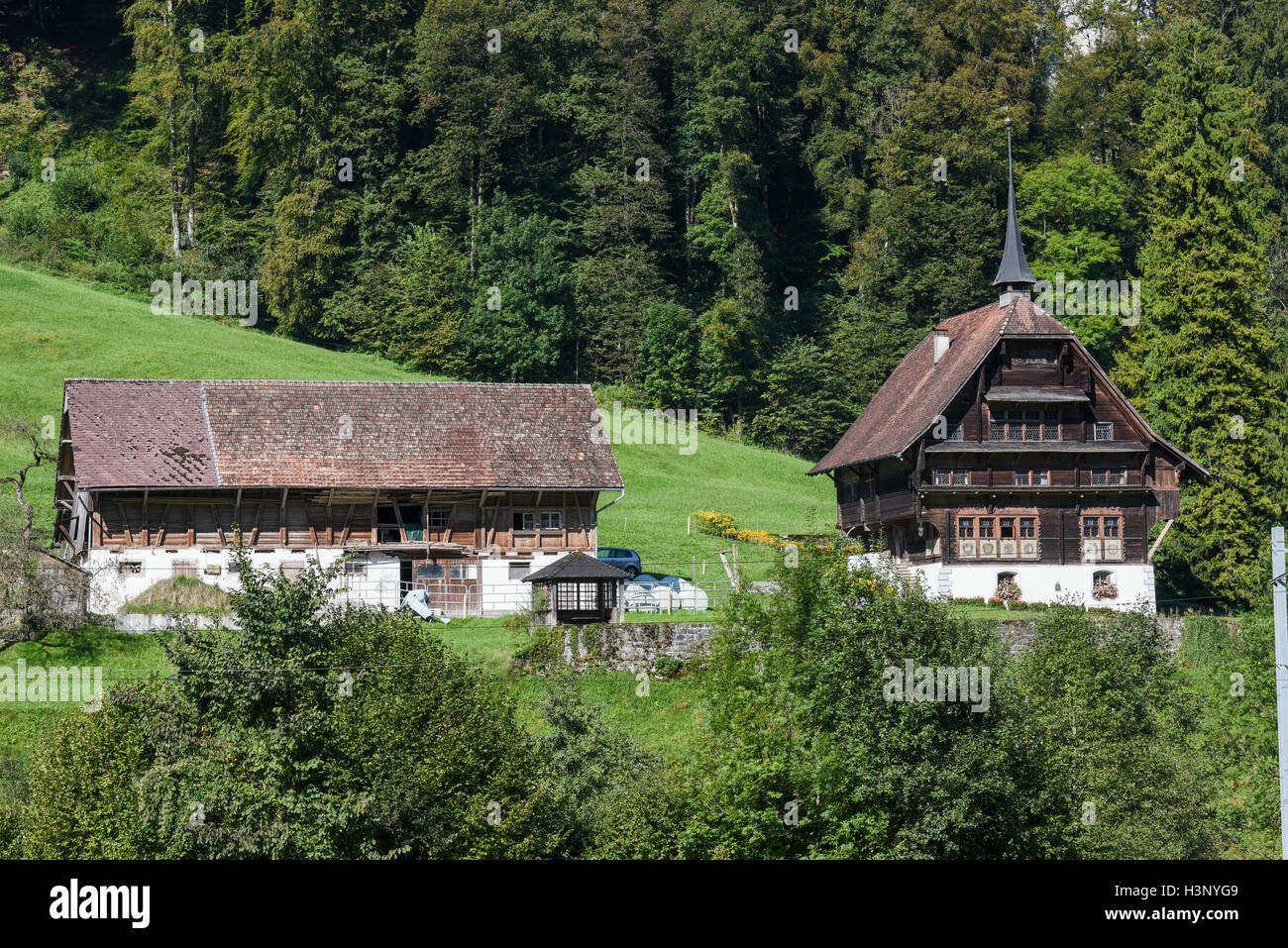 Wolfenschiessen, Switzerland - 24 September 2016: rural view of a farm ...