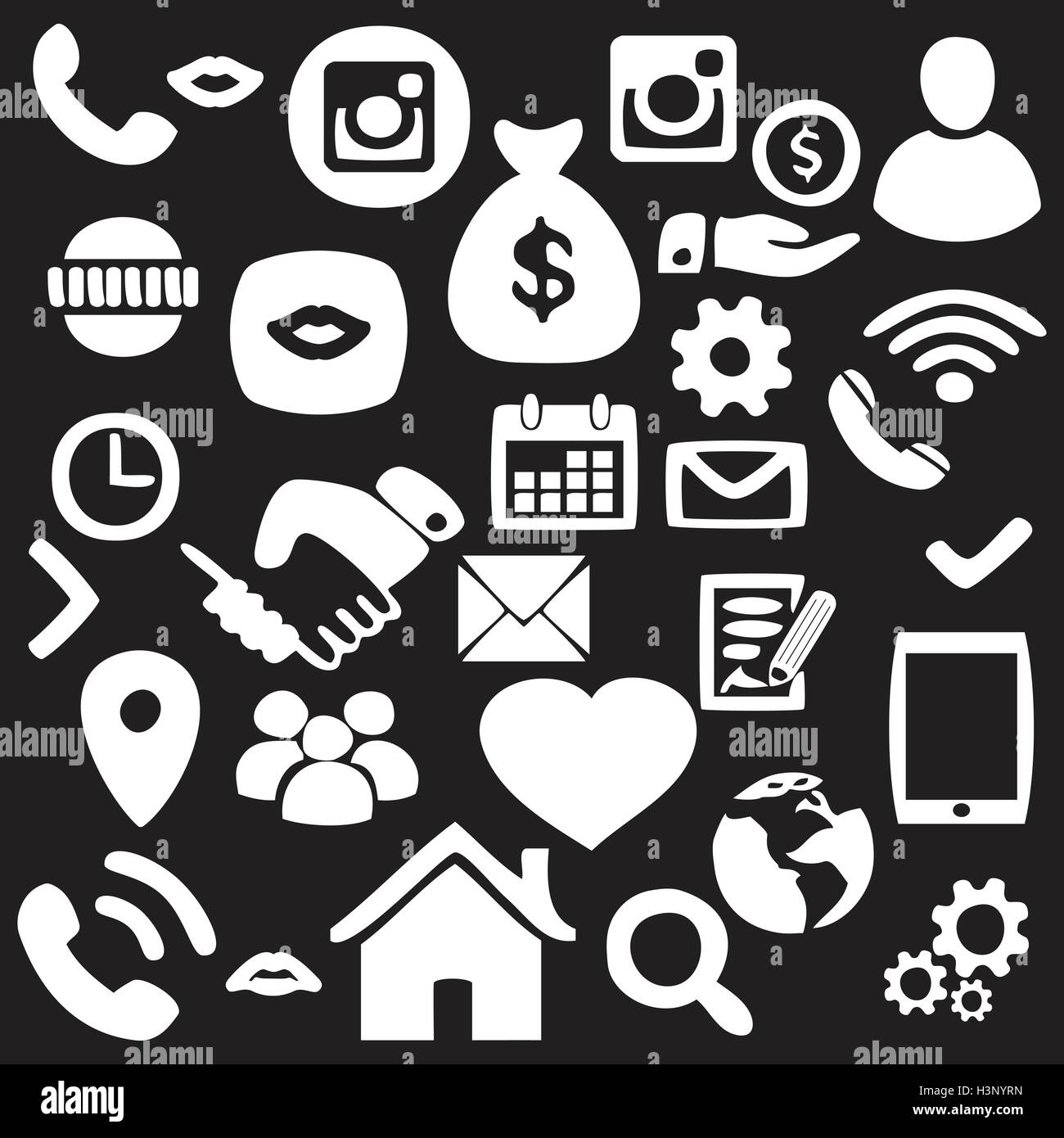 Hand drawn finance, Network icon set vector illustration on black ...