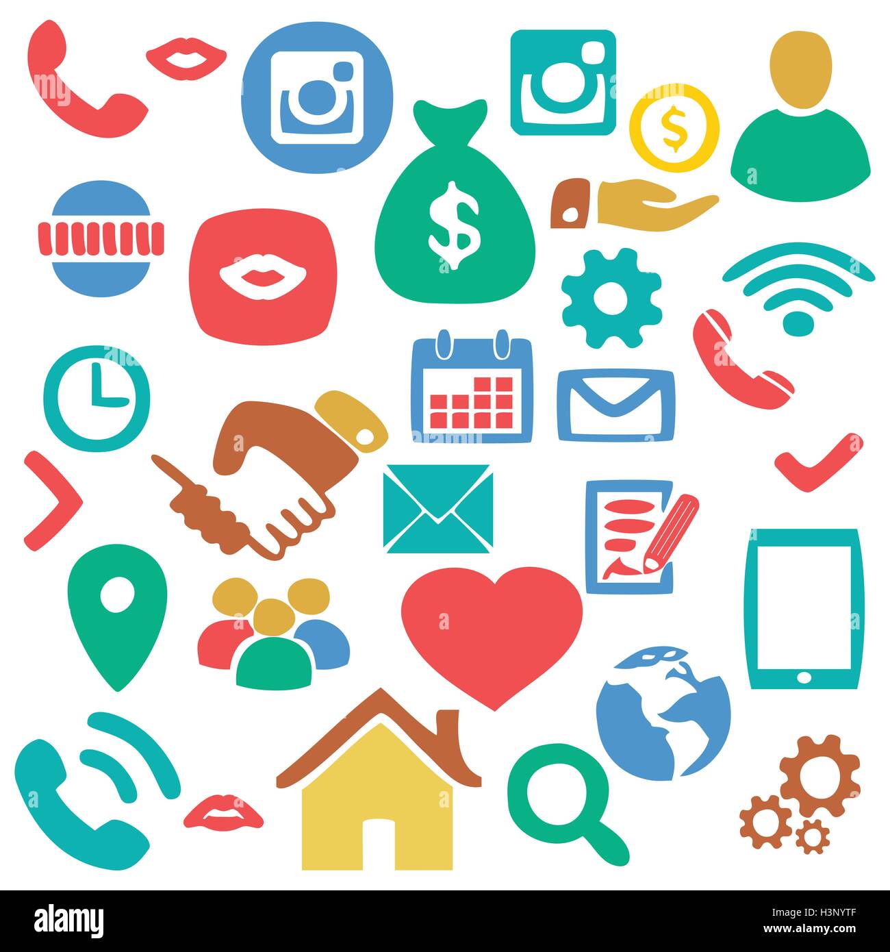 Colorful Hand drawn finance, Network icon set vector illustration on ...