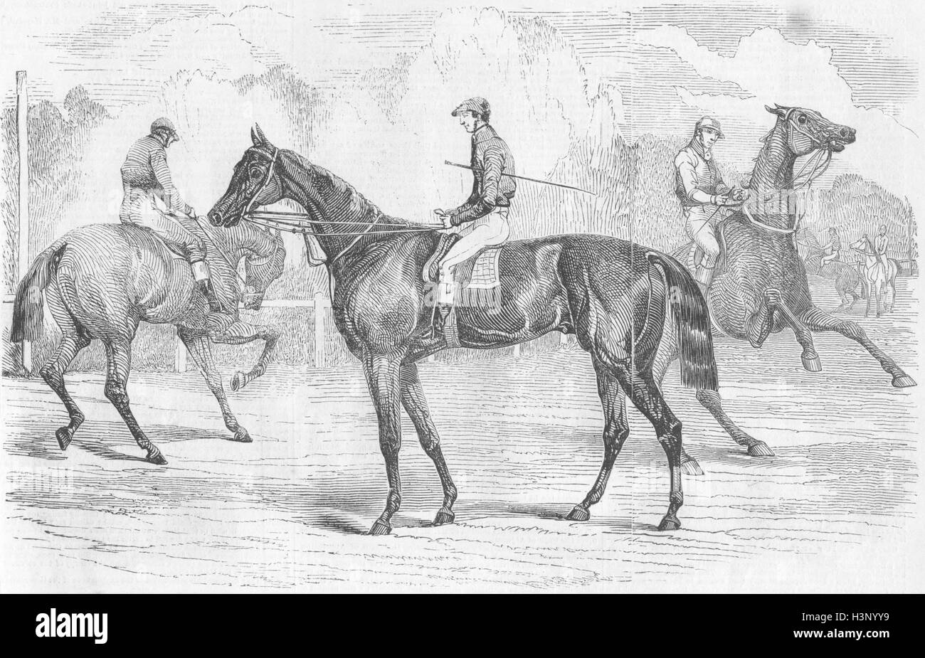 SURREY Epsom races Derby favourites 1856. Illustrated Times Stock Photo ...