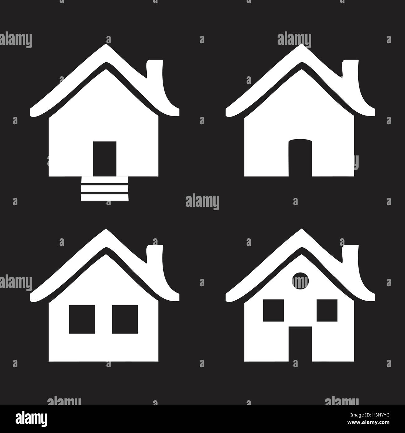 Black and white flat icons Homes isolated vector illustration Stock ...