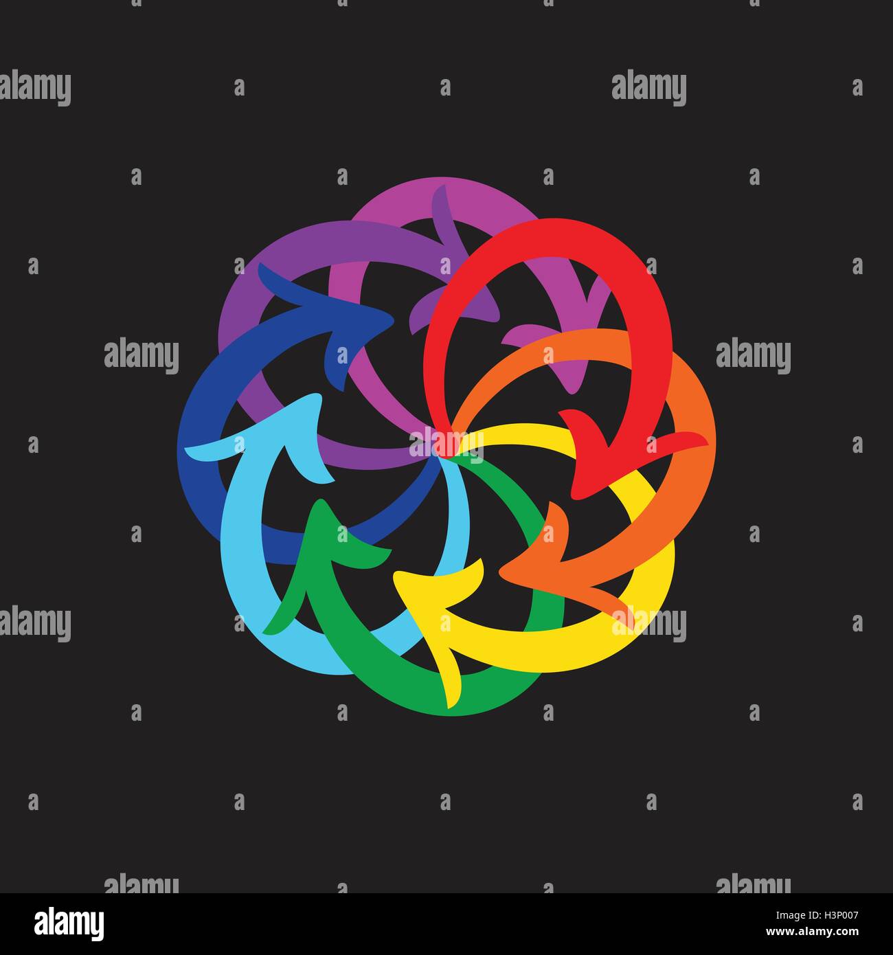 Vector rainbow colors arrows circle diagram on black background Stock ...
