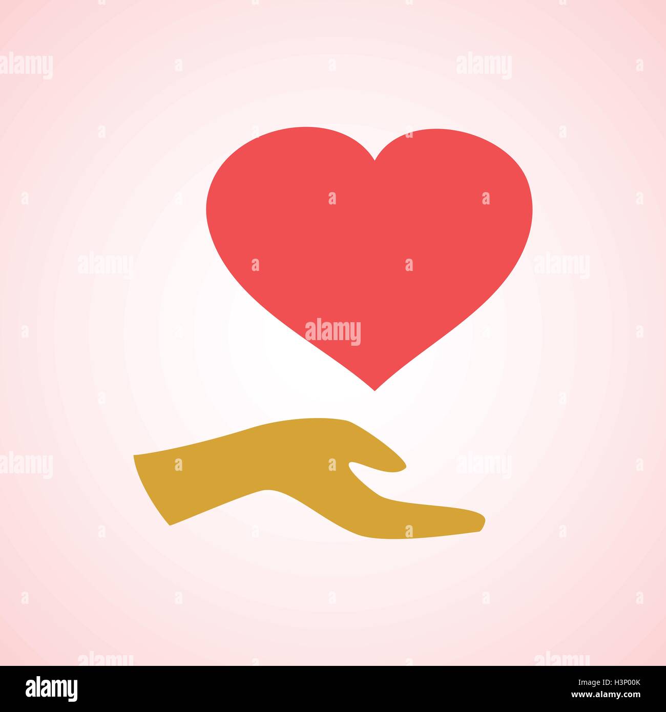 Stylized red heart on hand vector icon on white background Stock Vector ...