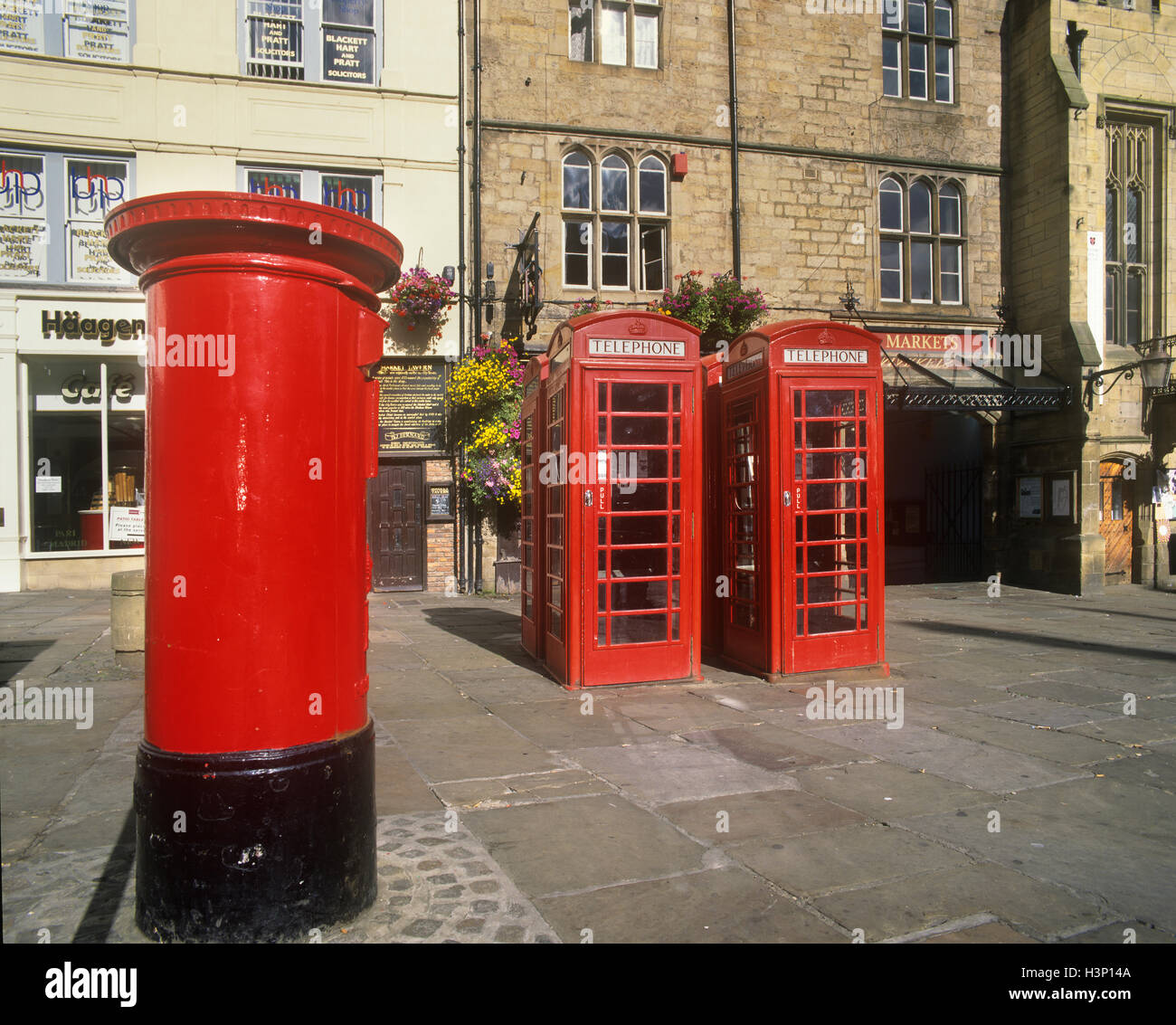 Great Britain, England, Durham, telephone booths and Royal Mail letter ...