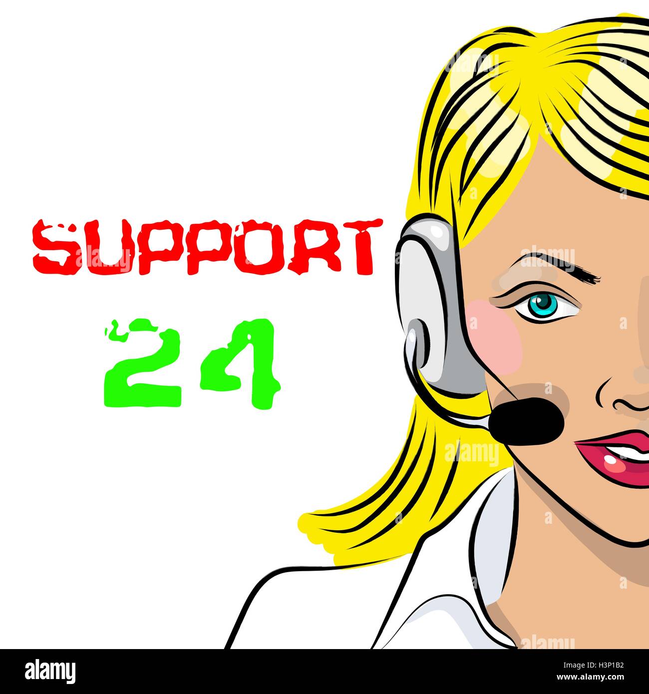 Round-the-clock telephone support. Woman dispatcher. Vector ...