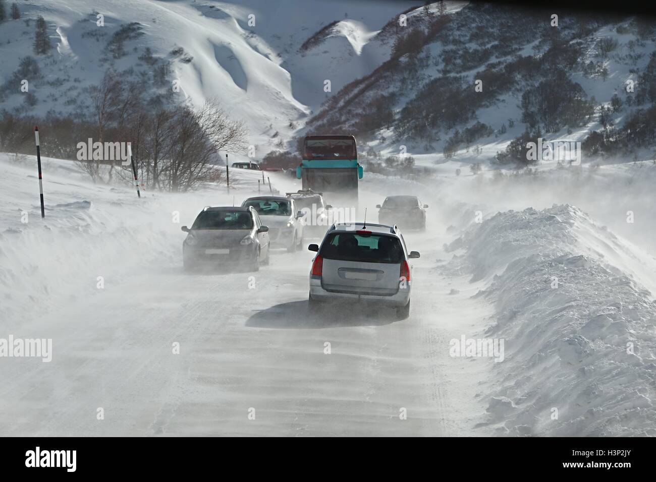 Driving in snow storm Stock Photo - Alamy