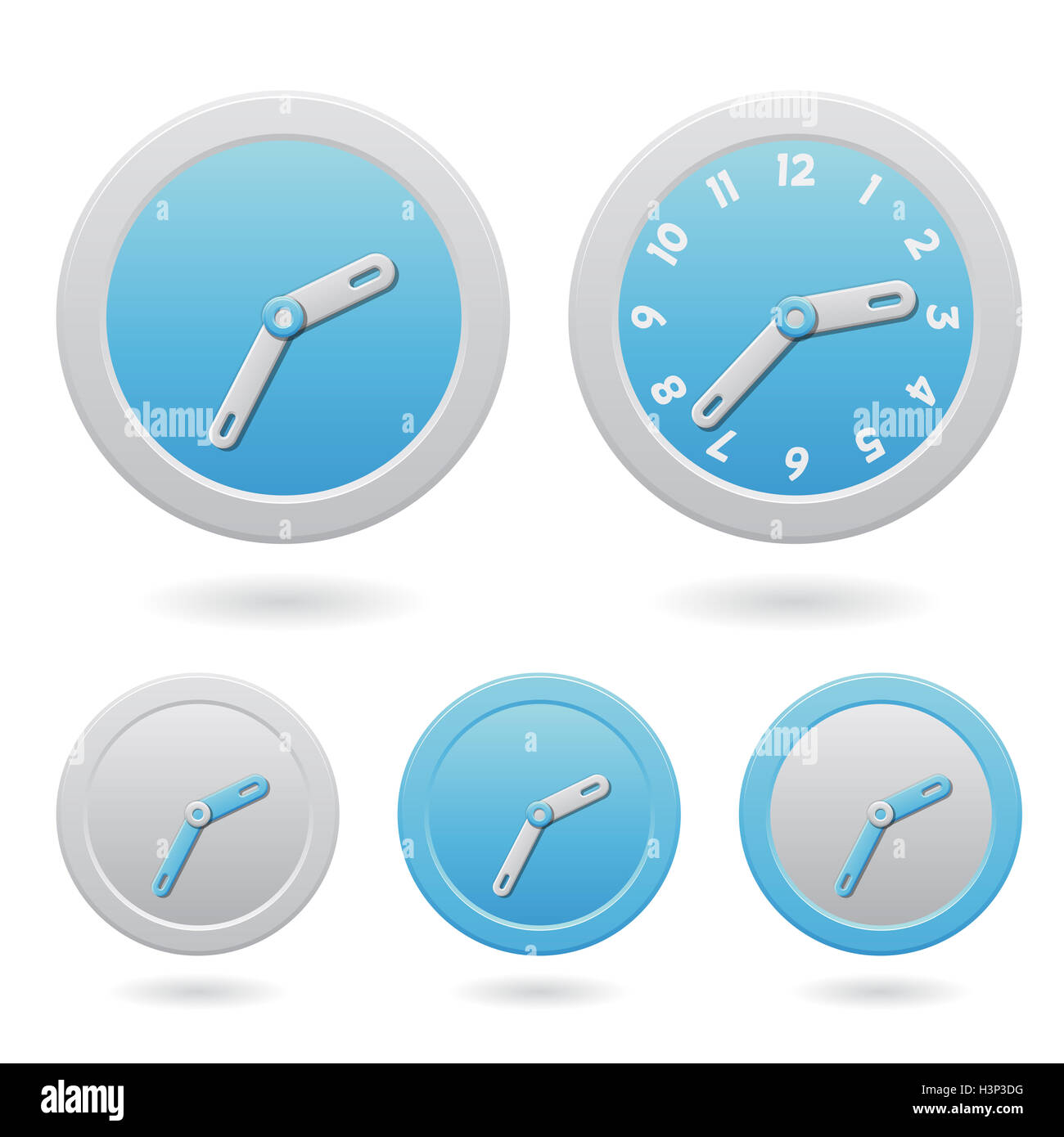 Vector Illustration of Modern Blue Clocks Isolated on a White ...