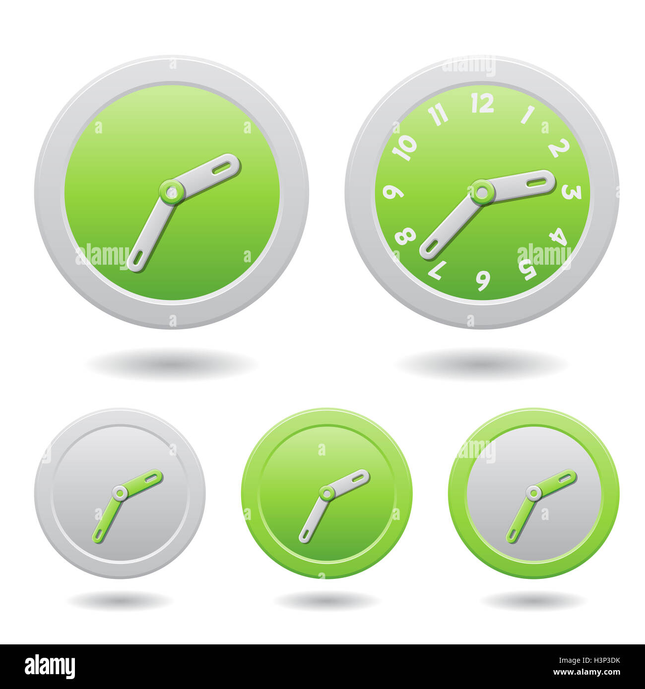 Vector Illustration of Modern Green Clocks Isolated on a White ...