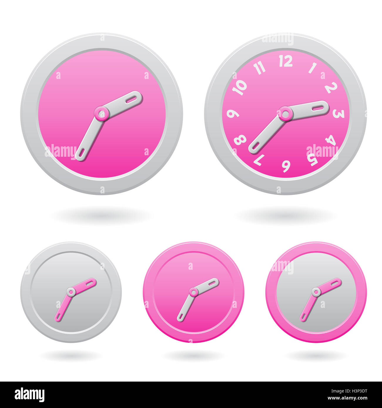 Vector Illustration of Modern Pink Clocks Isolated on a White ...