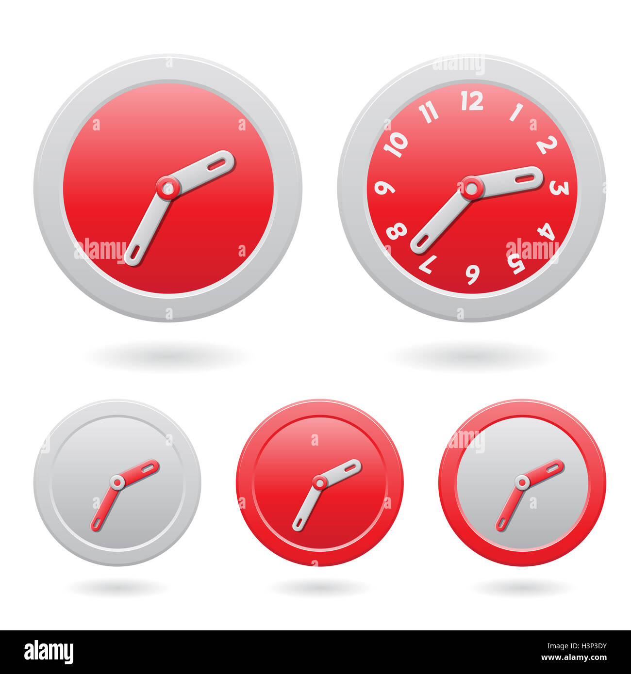 Vector Illustration of Modern Red Clocks Isolated on a White Background ...